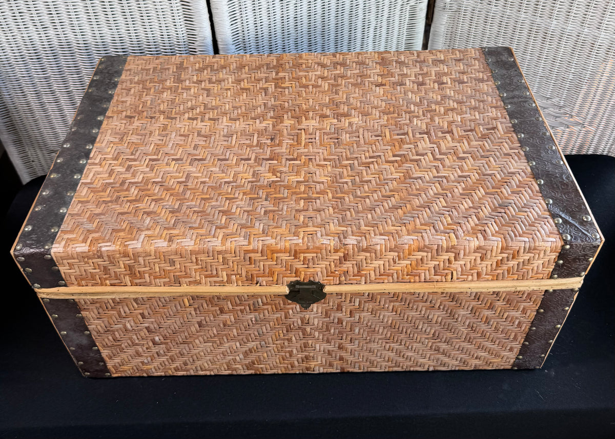 Woven Rattan Vintage Trunk with Embossed Metal Accents – Williamsburg ...