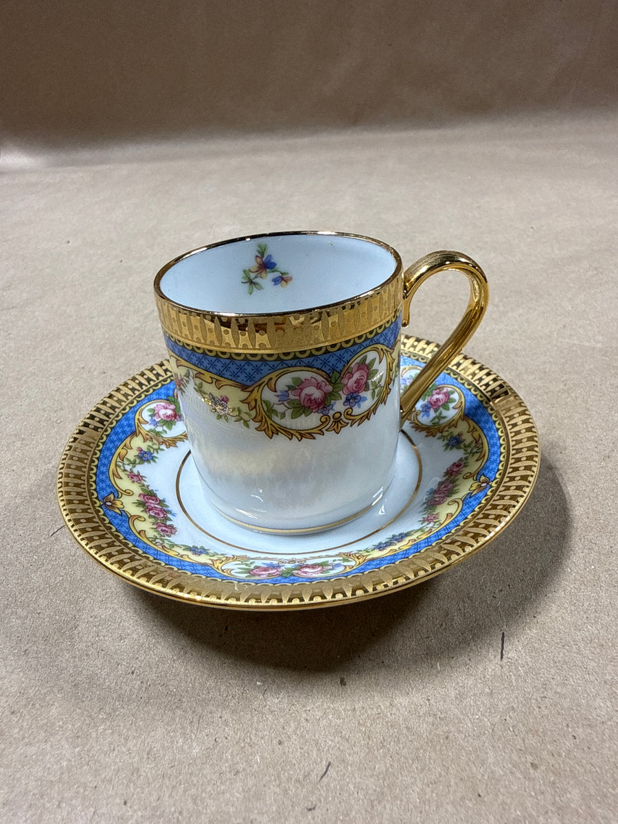 (D) Legle Limoges France Tea Cup And Saucer — Inner Multi Color Flower ...