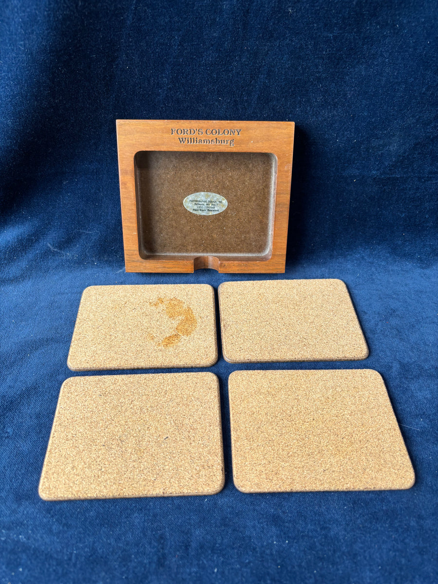Set Of 4 Ford Colony Coasters With Wooden Holder – Williamsburg Estate ...