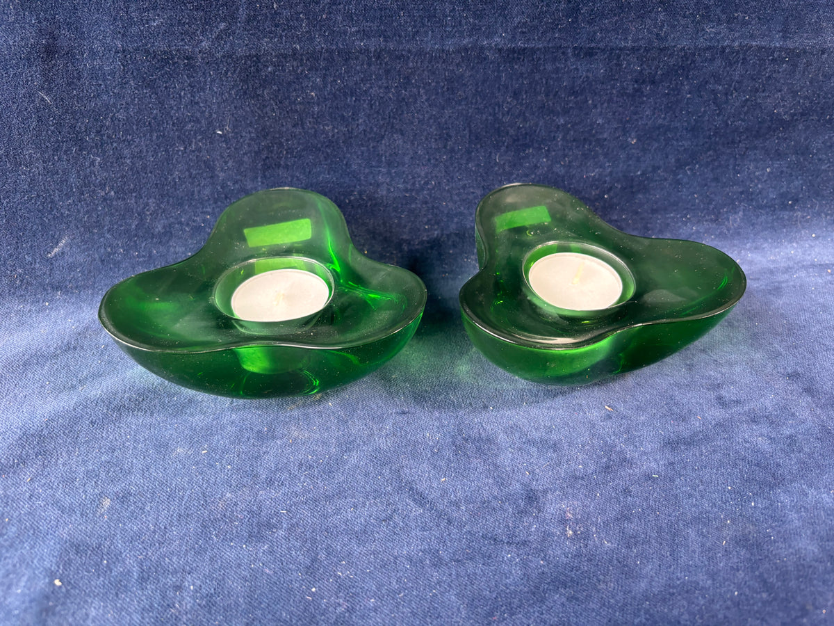 Pair Of Villeroy & Boch Green Crystal Clover Shaped Votive Candle Hold ...